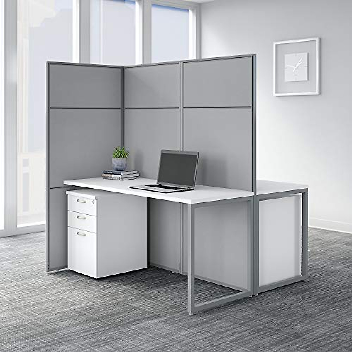 Bush Business Furniture Easy Office 2 Person Cubicle Desk with File Cabinets, 60W x 66H, Pure White