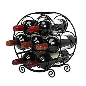 TreeLen Wine Racks Countertop, 7 Bottles Wine Organizer Stand, Metal Free Standing Wine Storage Holder, Water Bottle Holder Stand-Black