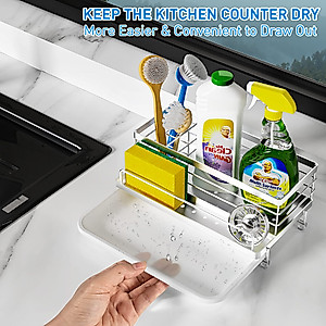 Cisily Sponge Holder, Caddy Organizer, Sink Accessories with Drip Tray, Rustproof and Non-slip, Kitchen Essentials for New Home