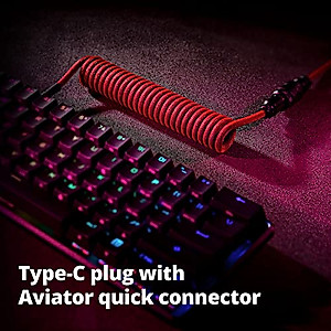 GUNMJO Pro Custom Coiled USB C Cable for Gaming Keyboard, Double-Sleeved Mechanical Keyboard Cable with Detachable Metal Aviator, 1.5M USB-C to USB-A, Red Color