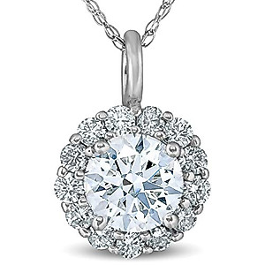 P3 POMPEII3 1 Ct Halo Diamond Pendant Necklace 18" 14k White Gold
