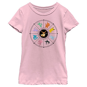 Pokemon Fifth Sun Girls Eevee Evolution Tarot Card Short Tee T Shirt, Light Pink, Medium US