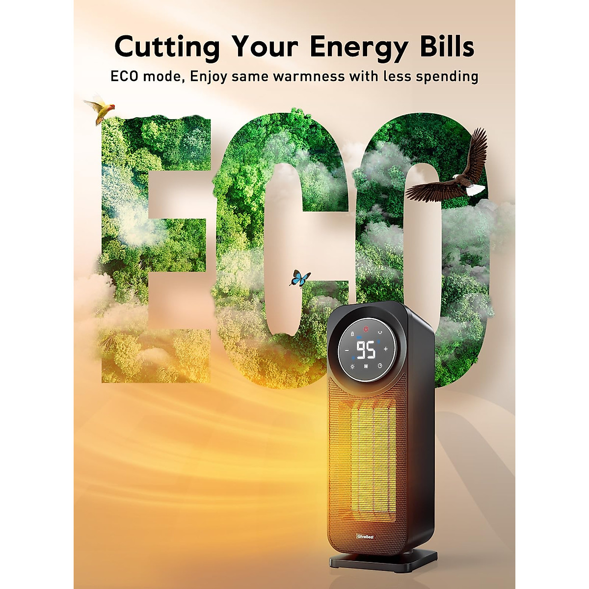 Givebest Space Heaters for Indoor Use, Touch Panel, 1500W Fast Heating Electric Heater with Remote, 5 Modes Quiet Heater with Night Light, Oscillating Heater with Thermostat for Bedroom, Office