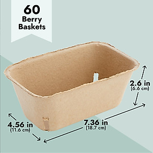 Pulp Fiber Berry Baskets for Fruit (1 Pint, 7.36 x 4.56 x 2.6 In, 60 Pack)