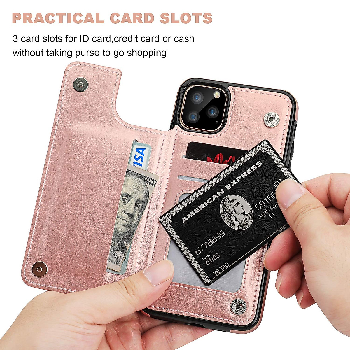 iPhone 11 Pro Max Wallet Case with Card Holder,OT ONETOP PU Leather Kickstand Card Slots Case,Double Magnetic Clasp and Durable Shockproof Cover for iPhone 11 Pro Max 6.5 Inch(Rose Gold)
