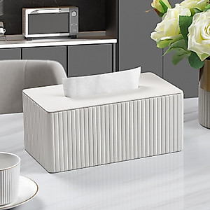 MEIBOOCH Tissue Box Cover Stylish PU Leather Rectangular Tissue Box Holder with Magnetic Bottom Cover for Bathroom Bedroom or Office (Cream-White)