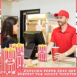 602 Pcs Popcorn Maker Supplies Set Include 600 Pcs 1oz Paper Popcorn Bags, Stainless Steel Popcorn Scoop and Dredge Bundle with Lid for Movie Night Theater Retro Carnival Birthday Party Supplies