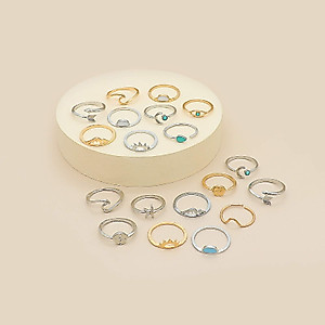 FUTIMELY 19PCS Boho Turquoise Knuckle Stacking Rings for Women Vintage Stackable Star Moon Wave Peak Sea Rhinestone Joint Midi Finger Rings Set