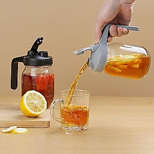LePvo 2 Pack Regular Mouth Mason Jar Pour Spout Lids with Handle Reusable Plastic Flip Cap Lid,Leak-proof Airtight Seal Black, 70mm (Jar Not Included)