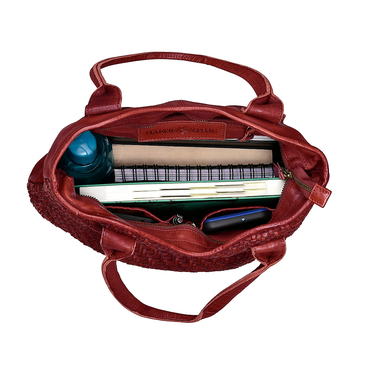 ANTONIO VALERIA Alice Red Braided Washed Leather HandBag for Women