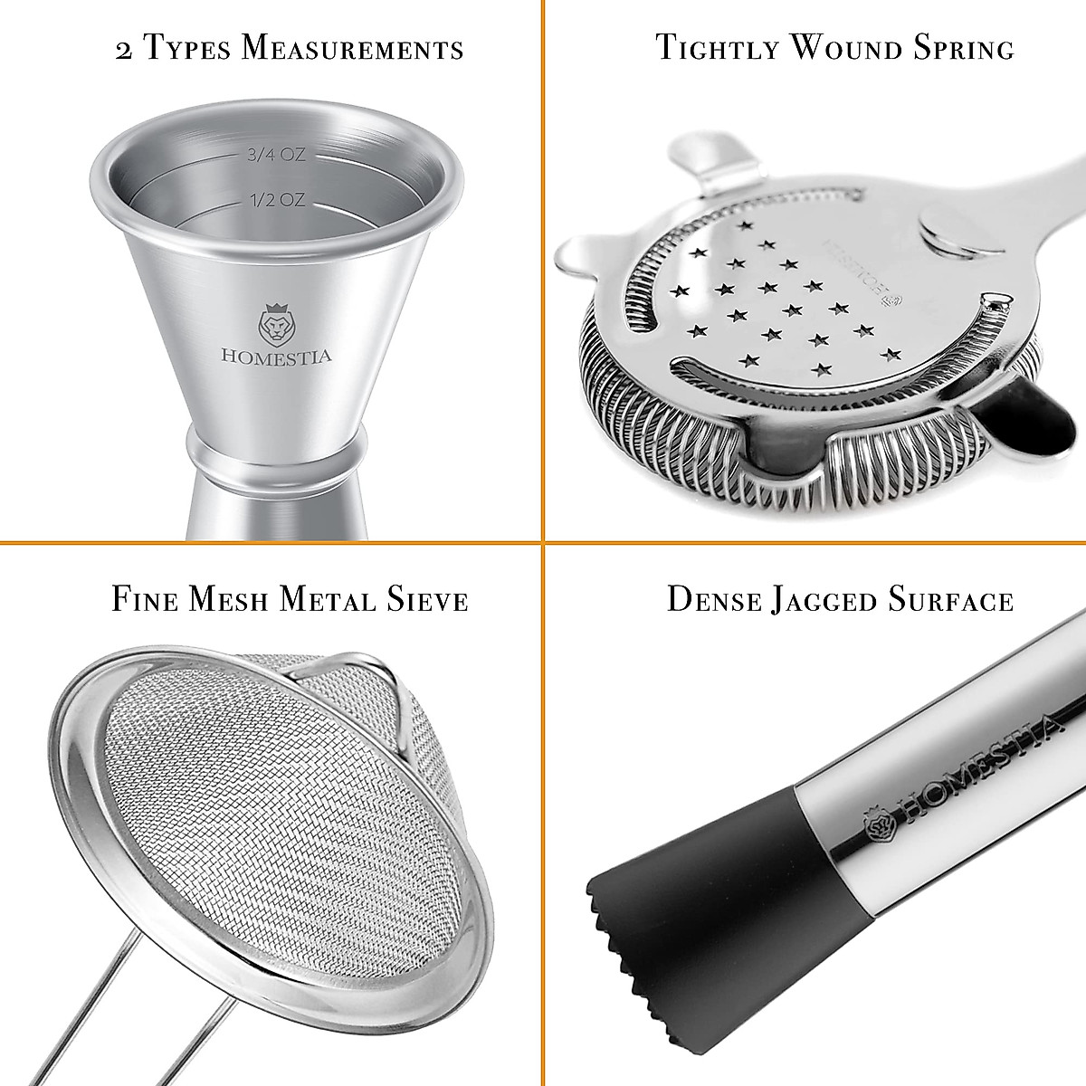 Homestia Boston Shaker Set Bar Set Martini Shaker Set, 18oz & 28oz Boston Cocktail Shaker Set Bar Tools Bartender Tool Kit 9 PCS, Cocktail Set Cocktail Mixer Set Bar Essentials with Recipes