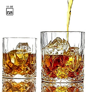 ELIDOMC Lead Free Crystal Whiskey Glasses, 11 Oz Unique Bourbon Glass, Ultra-Clarity Double Old Fashioned Glasses (Set of 6)
