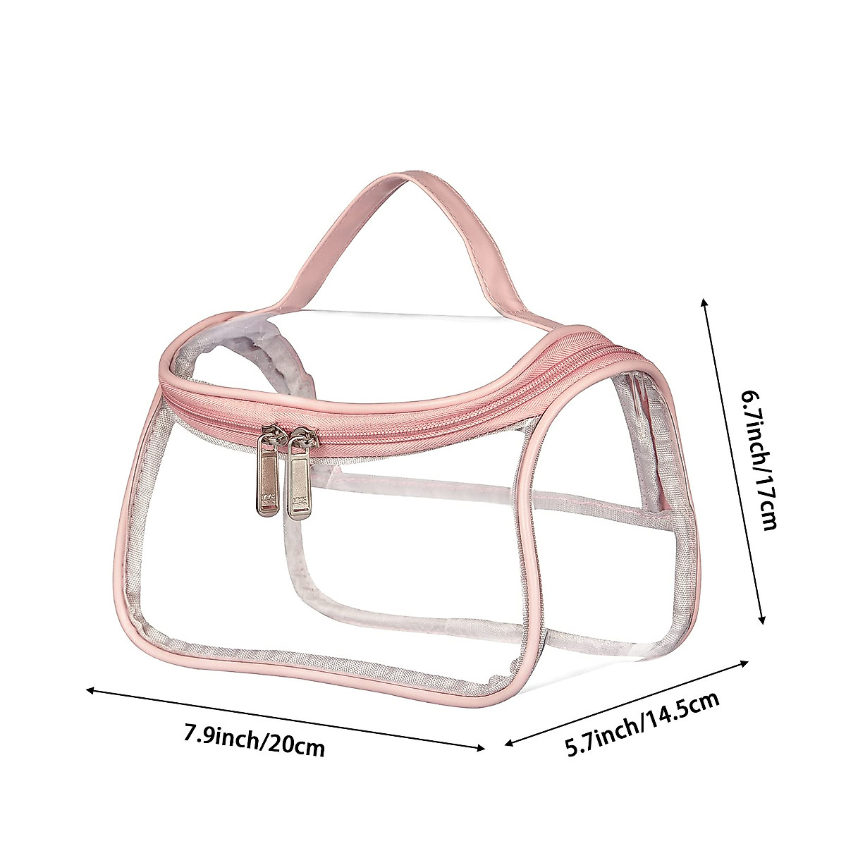 HAOGUAGUA Heavy Duty Clear Cosmetic Bag Waterproof Transparent Travel Makeup Toiletry Organizer Bag (Pink)