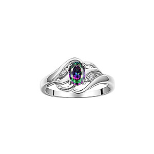 RYLOS Rings for Women 14K White Gold Ring Classic Style Birthstone Ring 6X4MM Gemstone & Diamonds June Alexandrite Jewelry for Women Size 10