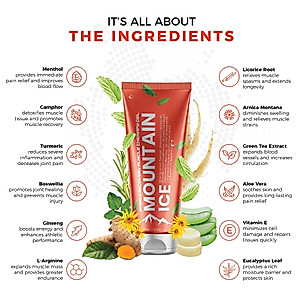 Mountain Ice Muscle Pain Relief Gel for Back & Neck Pain, Sprains, Soreness, Reduce Inflammation Fast, Made with Natural Ingredients,Made in The USA (1)