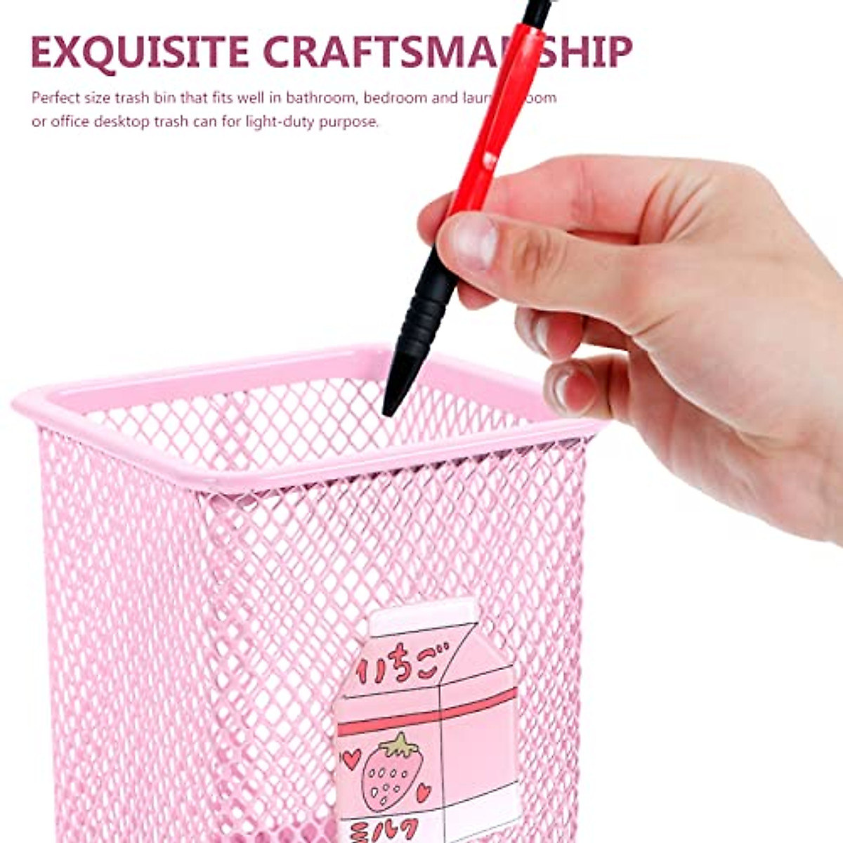 DOITOOL Trash Can Cute Rectangle Desktop Trash Can Mini Desktop Wastebasket Pencil Case Flower Pot Storage Basket, 3.14 x 3.14 x 3.74 inch (Pink)