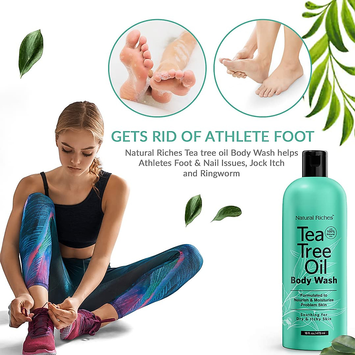 Natural Riches Tea Tree Oil Body Wash, 16 fl oz - Soothing, Calming, and Hydrating for Normal, Combination, Sensitive, Oily, and Dry sensitive skin bodywash