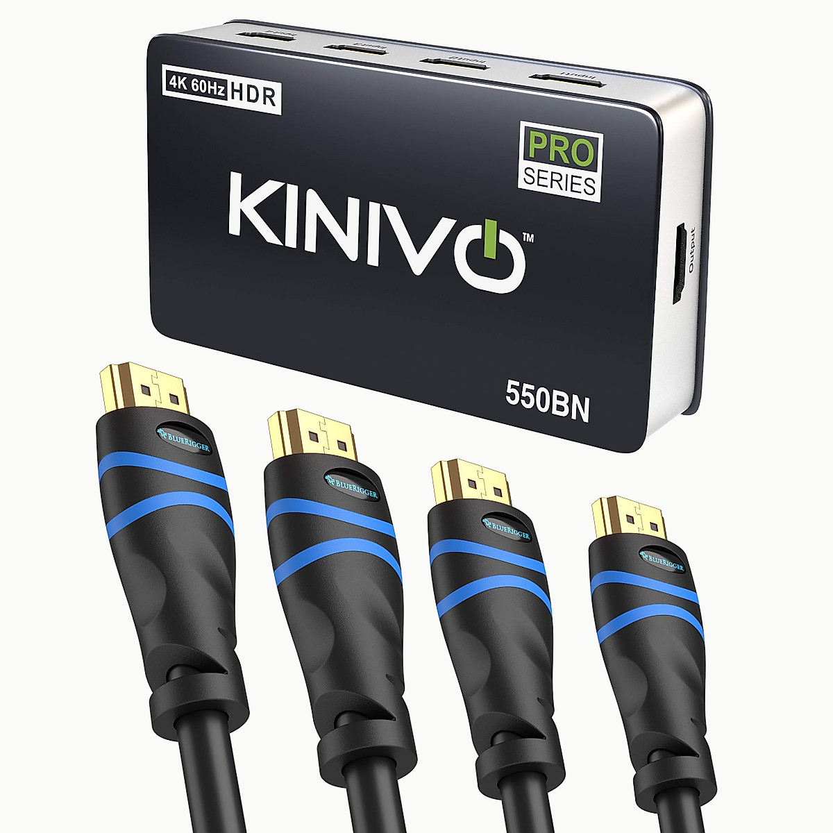 Kinivo 5 Port 4K HDMI Switch+ 4 Pack HDMI Cables - 6FT (4K 60Hz, HDMI 2.0, HDR) - Compatible with Roku, PS5, Xbox, Apple TV, Nintendo Switch, Cable Box