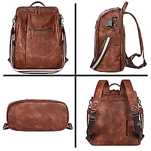 Backpack Purse for Women, Large Shoulder Bags with USB Charging Port fit 15.6 inch laptop, Waterproof PU Leather Casual Women Handbag, Anti-Theft Bookbag Purse for Work Office Travel College School