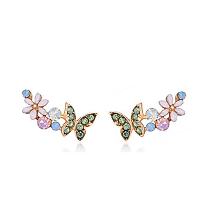 YOQUCOL Clear AB Multiple Colors Austrian Crystal Butterfly Climber Cute Earrings Ear Vine Wrap For Women