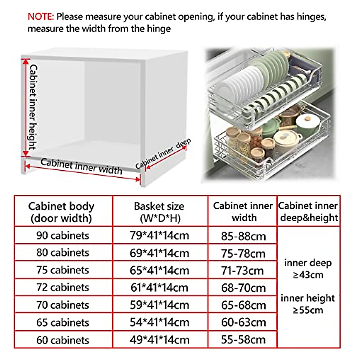 2-Tier Cabinet Pull Out Shelves Heavy Duty 304 Stainless Steel Pull-Out Cabinet Organizers Telescopic Wire Storage Baskets Rack for Kitchen Base Cabinet Organization for Pantry, Bathroom, Chrome (49
