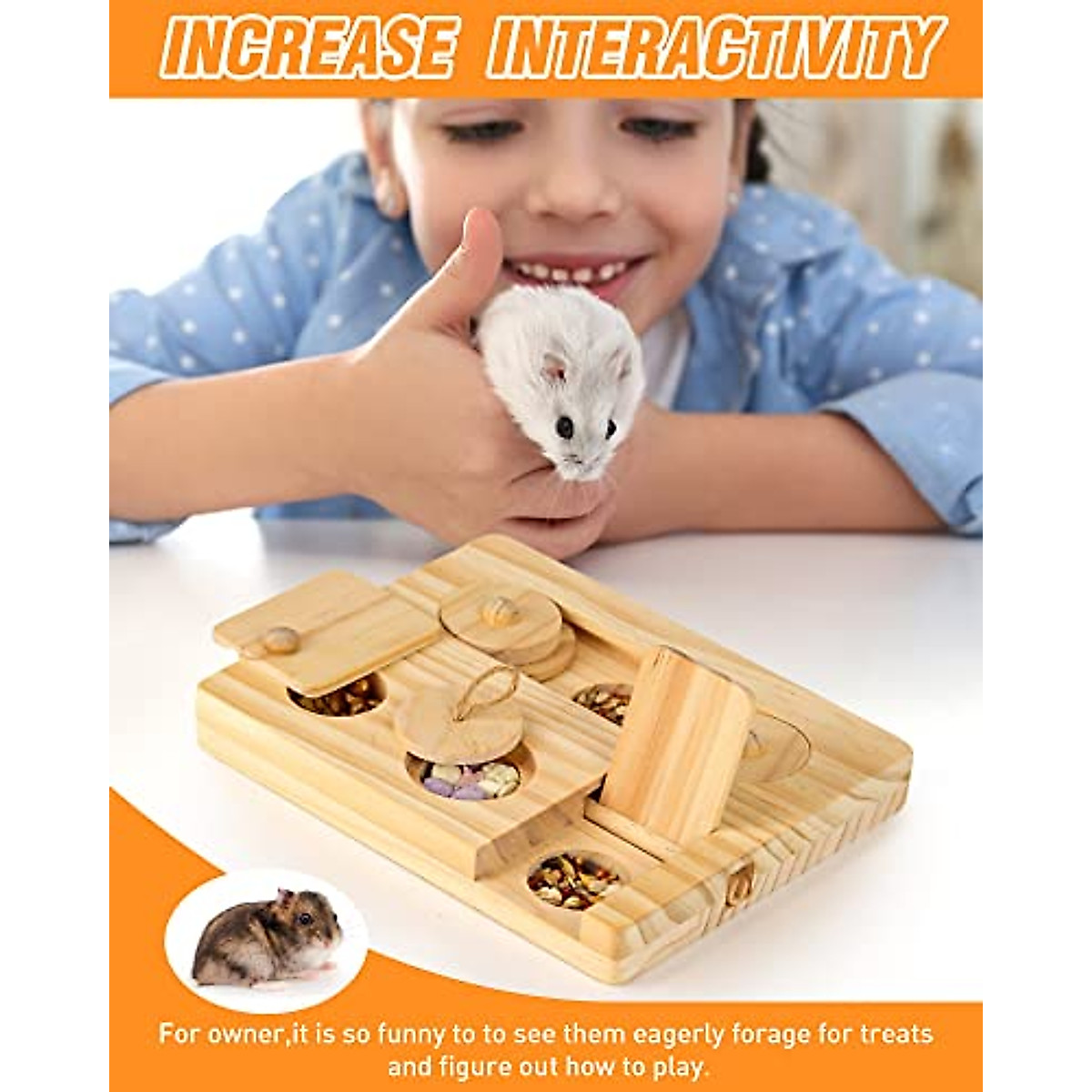 MWAOWM Guinea Pig Foraging Toys, 6 in 1 Hamsters Wooden Interactive Enrichment Toys, Treat Dispenser for Small Animal Funny Toys, for Rabbits, Bunny, Chinchillas, Rats and Gerbils