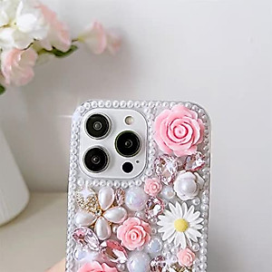Threesee for Galaxy Note 10 Plus Bling Case,Luxury Crystal Rhinestone Flowers Glitter Diamond Pearl Women Girls Kids Case Cover with Lanyard for Samsung Galaxy Note 10 Plus