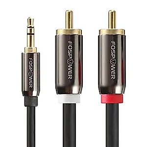 FosPower 3.5mm to RCA Cable (10FT), RCA Audio Cable 24K Gold Plated Male to Male Stereo Aux Cord [Left/Right] Y Splitter Adapter Step Down Design
