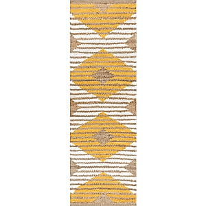 nuLOOM Hand Braided Marla Denim And Jute Diamonds Runner Rug, 2' x 6', Yellow