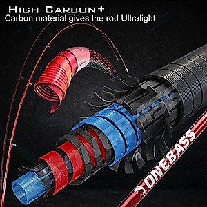 One Bass Spirit Flame Fishing Rod Reel Combo, Spinning & Baitcasting Fishing Pole with Graphite 2Pc Blanks, Stainless Steel Guides-6' Casting Red - Right Handed