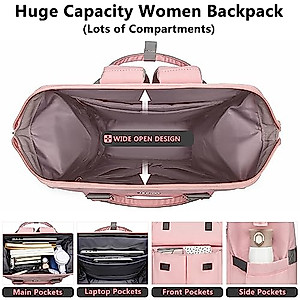 Laptop Backpack Travel Women Bag- 15.6 Inch Computer Backpack Anti Theft Daypack Casual School Bag College Backpack Teacher Nurse Work Book bags with USB Charger for Teens Girls Women Students Pink