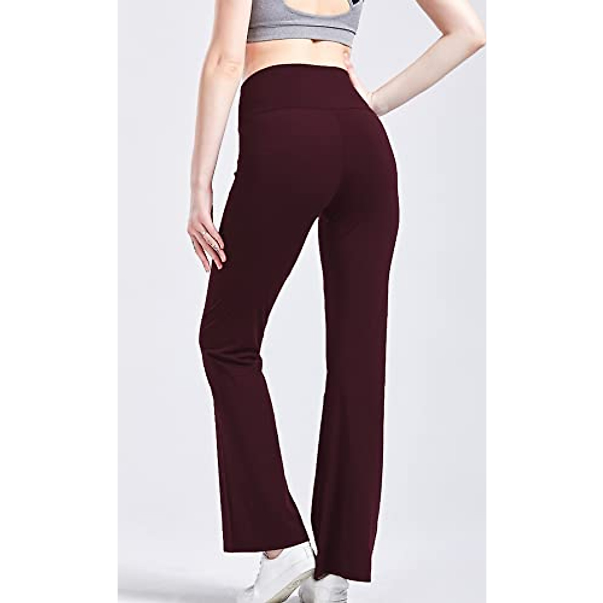 DANI CHINS Women's Casual Bootcut Yoga Pants V Crossover High Waisted Flare Workout Leggings (Burgundy, M)