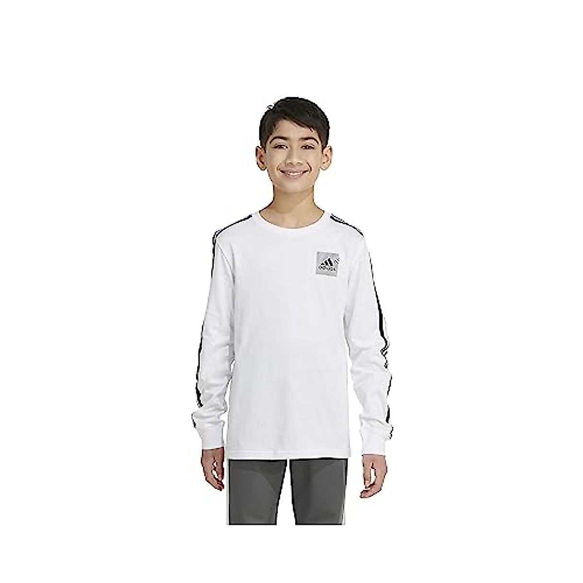 adidas Boys' Long Sleeve Cotton Small Logo T-Shirt, White