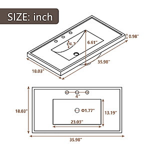 Entcook 36" Bathroom Vanity with Top and Sink, Bathroom Sink Vanity Set with 1 Cabinet 6 Drawers, Solid Wood and MDF Board, Bathroom Sink and Vanity Combo Set for Bathroom Grey