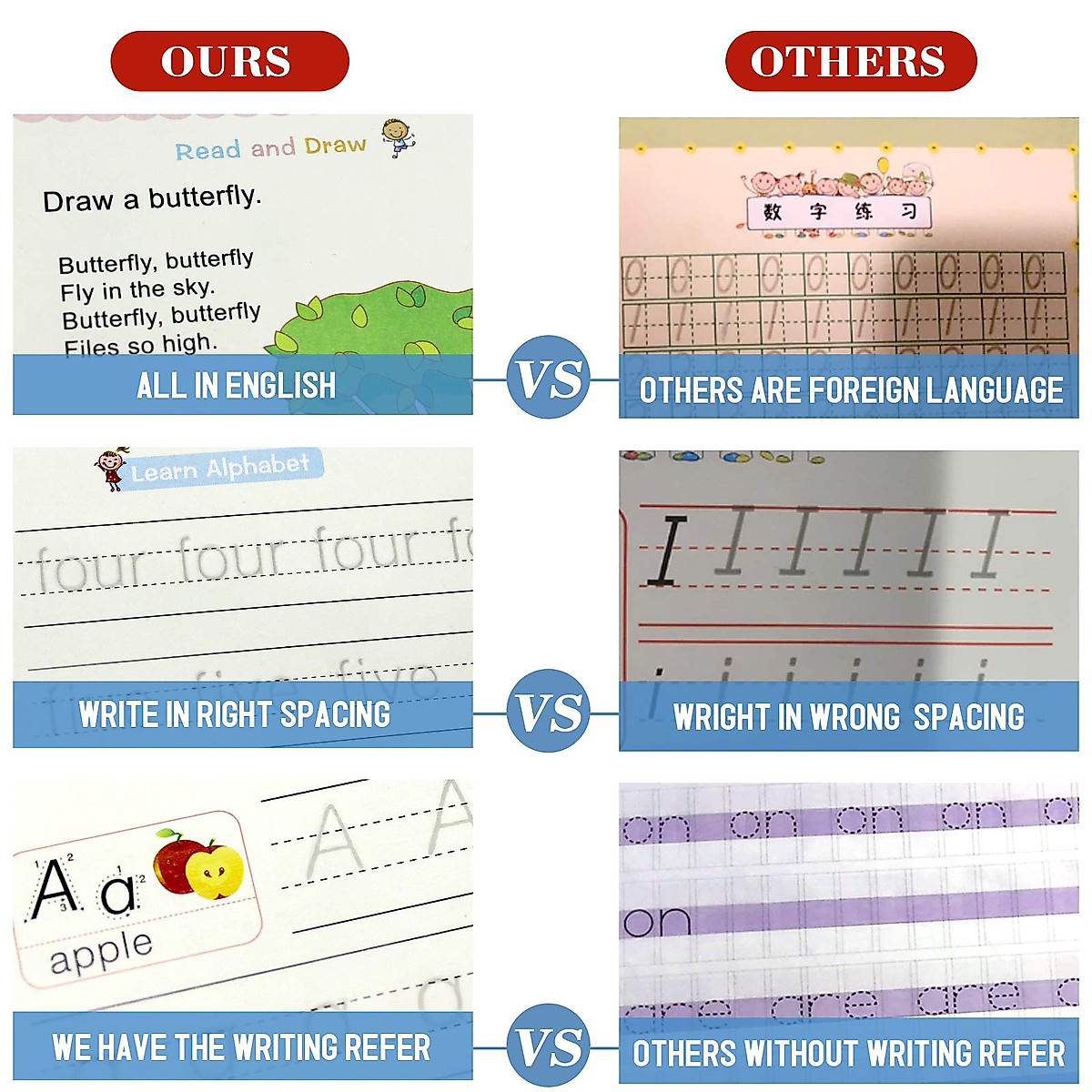 4 PCS Magic Practice Copybook for Kids, Handwriting English Reusable Magical Ink Practice Copy Books for Kids Preschools Tracing Book Letter Writing Book