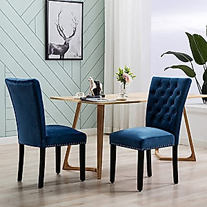 Per-Home Parsons Upholstered Accent Dining Chair, Set of 2, Wood (Blue)