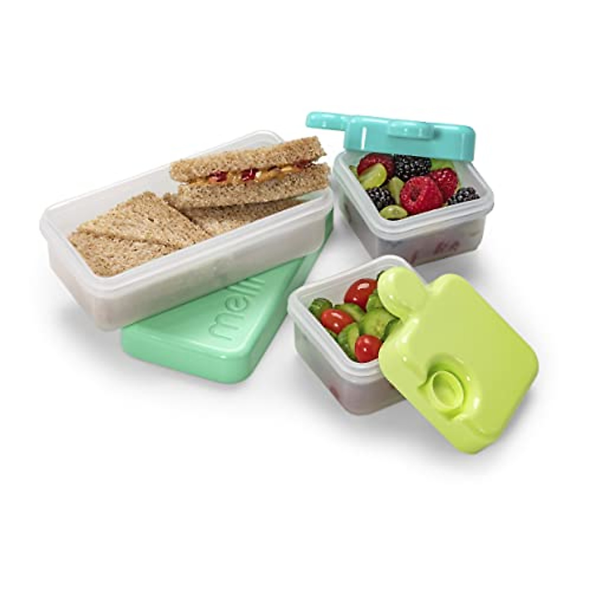 melii Puzzle Bento Box, Lunch and Snack Container for Toddlers and Kids (Blue, Mint & Lime)