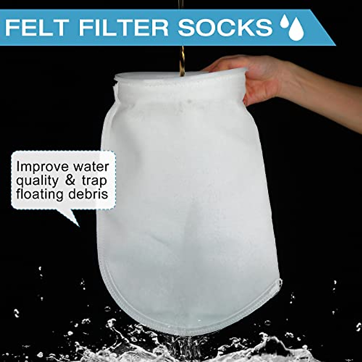 12 Pack 7 Inch Ring Felt Filter Socks 200 μm, Aquarium Felt Filter Bags, Fine Micro Fish Tank Filter, Sump Filter Sock for Saltwater Aquariums, 7 Inch Ring by 14 Inch Long