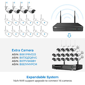 [Expandable 10CH,2K] Hiseeu Wireless Security Camera System with 1TB Hard Drive with One-Way Audio,10 Channel NVR 4Pcs 1296P 3MP Night Vision WiFi Security Surveillance Cameras DC Power Home Outdoor