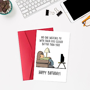 XXDJLP Funny Birthday Card for Men Women, Happy Bday Gift for Uncle, Hilarious Birthday Card for Dad, Husband, Grandpa, Humor Fathers Day Card, Watches TV with Eyes Closed Card