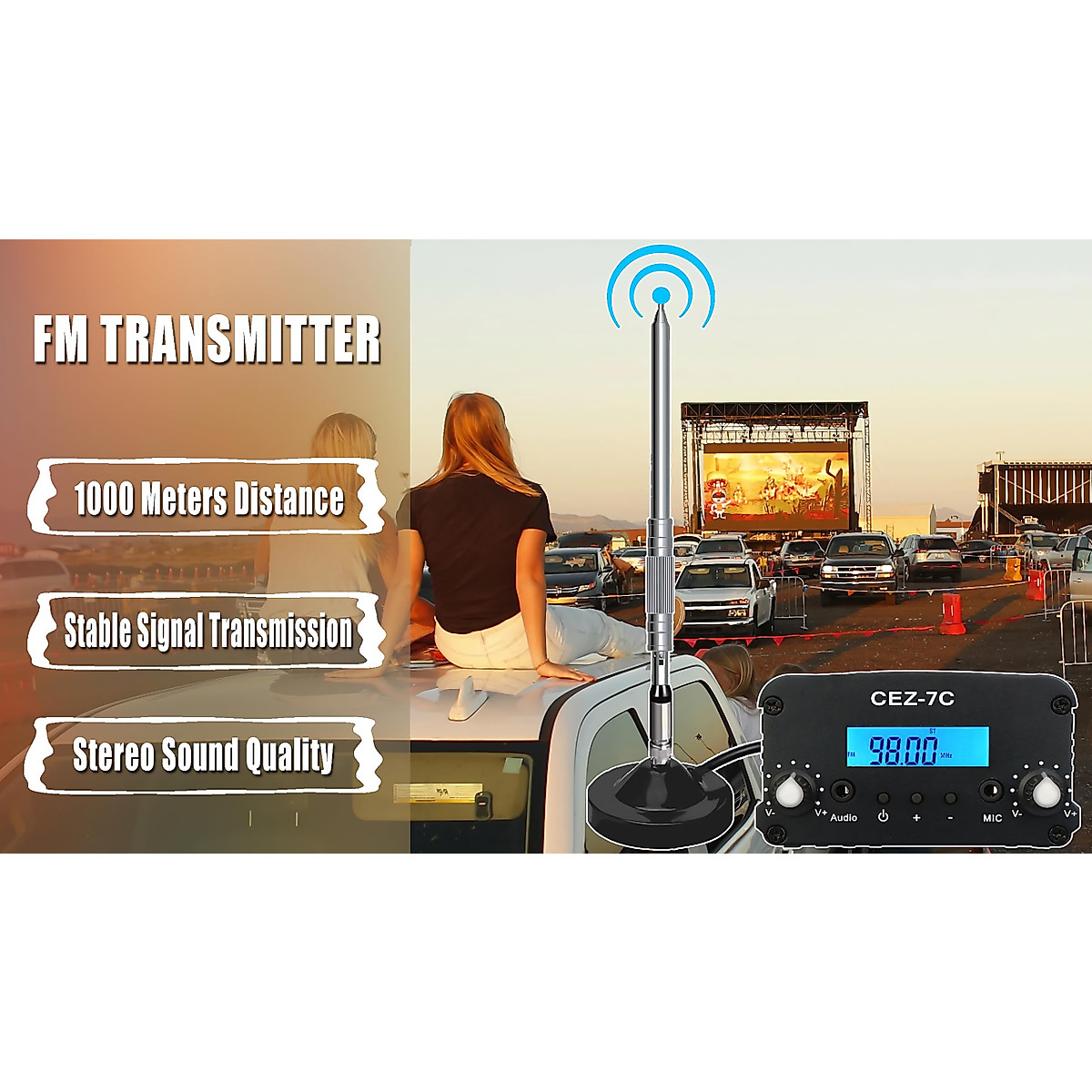 FM Transmitter for Church, Long Range FM Broadcast Transmitter for Drive-in Movie, Church Parking Lot, Lights Fireworks Show,Fireworks Display,School, Supermarket Events