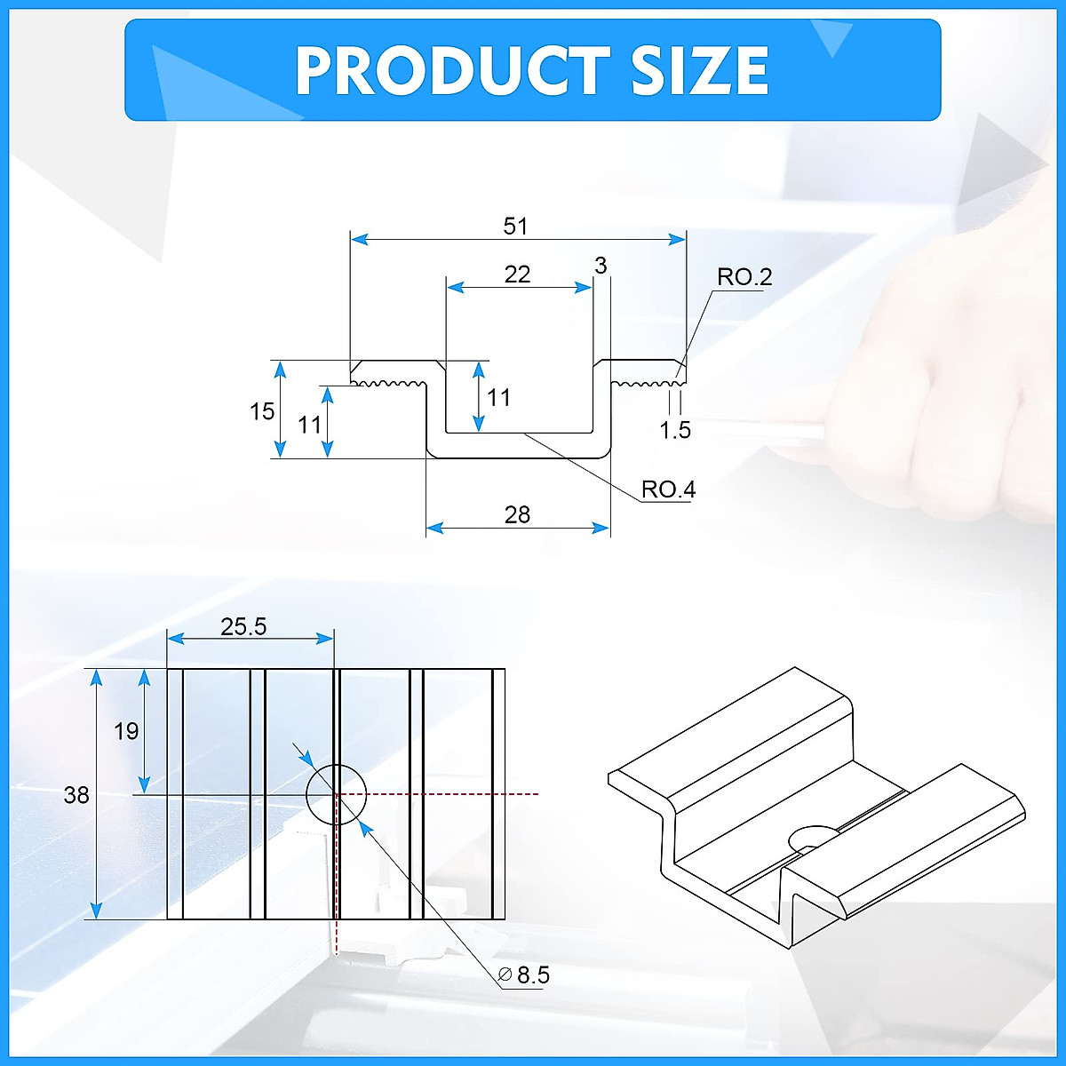 Zhengmy 12 Pack Solar Panel Mid Clamps 1.06 Inch Solar Panel Bracket Aluminium Mounting Accessories Aluminum Solar Mid Clamp for Solar Panel Mounting Solar Panel Mid Clamp