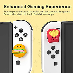 NANANINO Silicone Joycon Thumb Grip Caps, Soft Joystick Cover Caps Compatible with Nintendo Switch/OLED/Switch Lite, 4PCS - Burger and French Fries Styling