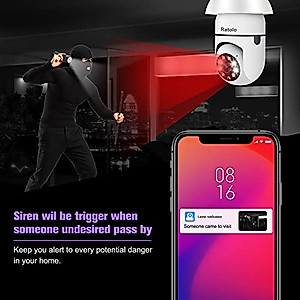 ratolo Light Bulb Security Camera Wireless WiFi Outdoor Indoor, Home Security Cameras 1080P Pan Tilt 2.4Ghz 360 Degree Human Motion Detection Alarm Night Vision Two-Way Talk E27 Socket