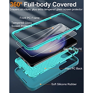 Aliruke for Samsung Galaxy S23-FE Case, with Screen Protector, Dust-Proof Port Cover, Full-Body Silicone Rubber Covered, Military Grade Drop-Proof Shockproof Phone Case for S23 FE 5G, Mint/Teal