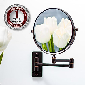 OVENTE 7" Wall Mounted Makeup Mirror with 1X/10X Magnification, Double Sided Magnifying Round Bathroom Vanity Mirror, 360° Swivel Design, Extendable and Folding Arm, Antique Bronze MNLFW70ABZ1X10X