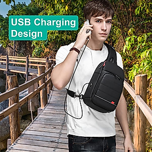 Sling Bag for Men Chest Bag Shoulder Backpack Daypack Crossbody Sling Backpack with USB Cable for Hiking Camping Outdoor Trip