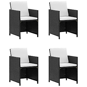 5 Piece Outdoor Dining Set with Cushions | Patio Dining Set | Garden 1 Glass Top Dining Table and 4 Rattan Chairs for Backyard, Poolside and Yard | Black Poly Rattan with Steel Frame