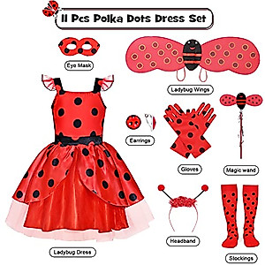 Latocos Ladybug Dress Costume for Girls with Polka Dots Dress Dress Up Pretend Play Birthday Halloween Gifts for Kids 3-10