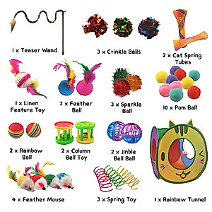 Yocvikey Cat Toys, Kitten Toy with Collapsible Rainbow Cat Tunnel, Cat Toy for Indoor Cats, Interactive Cat Toy Set Include Crinkle Ball, Jingle Bells, Spring Toy, Mouse Toys for Cats, Kitty